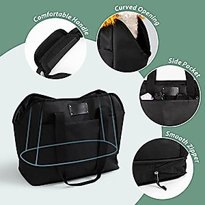 FURHAB Expandable Dog Carrier Purse Cat Soft-Sided Carriers Bag for Small Puppy Medium Kitten with Pockets Portable Stylish Pet Travel Handbag with Safety Tether Multipurpose Tote Bag, Black