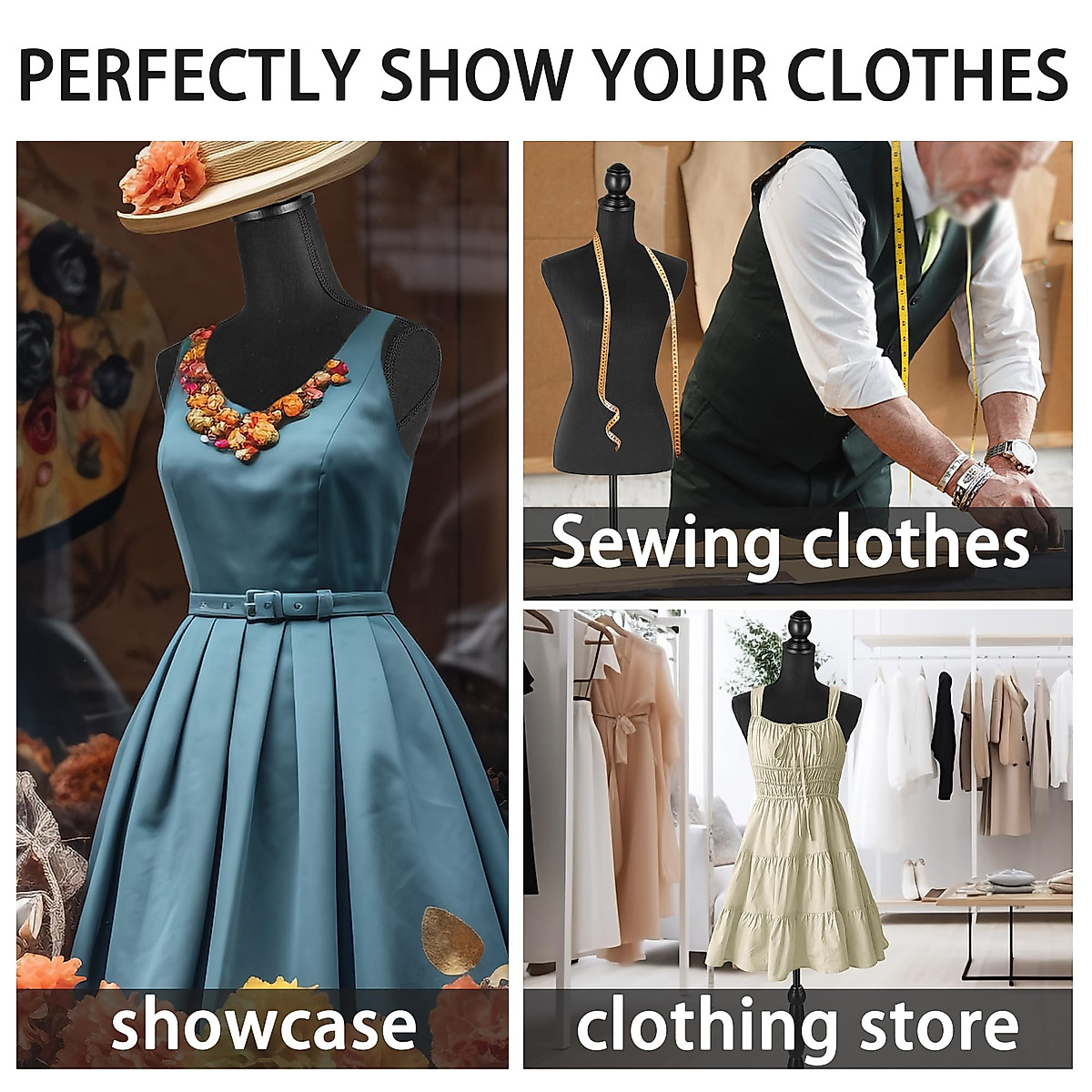 DRDINGRUI Female Mannequin Torso with Stand, Height Adjustable from 52'' to 67'' Dress Form with Tripod Base for Dress Jewelry Display