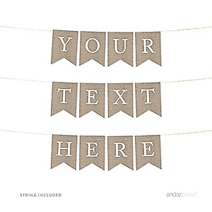 Andaz Press Personalized Hanging Bunting Pennant Party Banner with String, Paper Burlap, Your Text Here, 1-Set, Not Real Fabric, Includes String, Custom Name