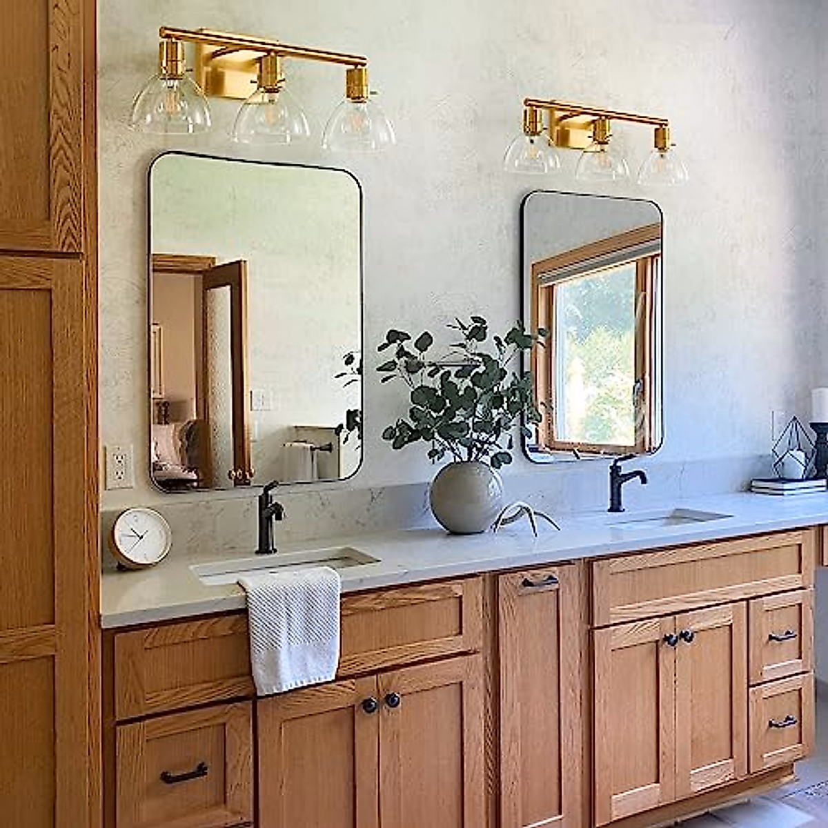 CCYCOL Gold Bathroom Light Fixtures - 3-Light Modern Bathroom Vanity Light Over Mirror with Clear Glass Shade, 22.4 Inch Bath Wall Sconce Lighting Brushed Gold Vanity Lights for Bathroom, Dressing