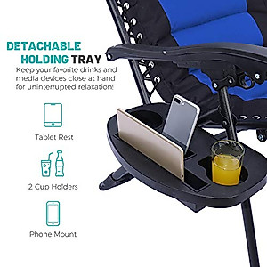 LAJOSON Oversized XL Padded Zero Gravity Chair, Patio Adjustable Recliner with Cup Holder for Indoor Outdoor Beach Backyard, Support 350 LBS (Blue)