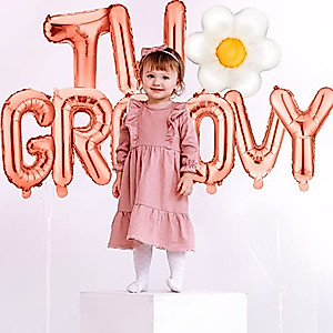 Two Groovy Balloons Party Decorations Foil Letter Balloons Large Daisy Balloons Groovy Decor White Flower Balloons for Birthday Party Baby Shower Wedding Decor Supplies, 16 Inches (Rose Gold)
