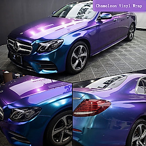 ASENDIWAY Chameleon Glossy Metallic Purple to Blue Vehicle Car Adhesive Vinyl Wrap Stretchable Decal Adhesive Sticker Film Sheet Air Release DIY Decoration Vinyl