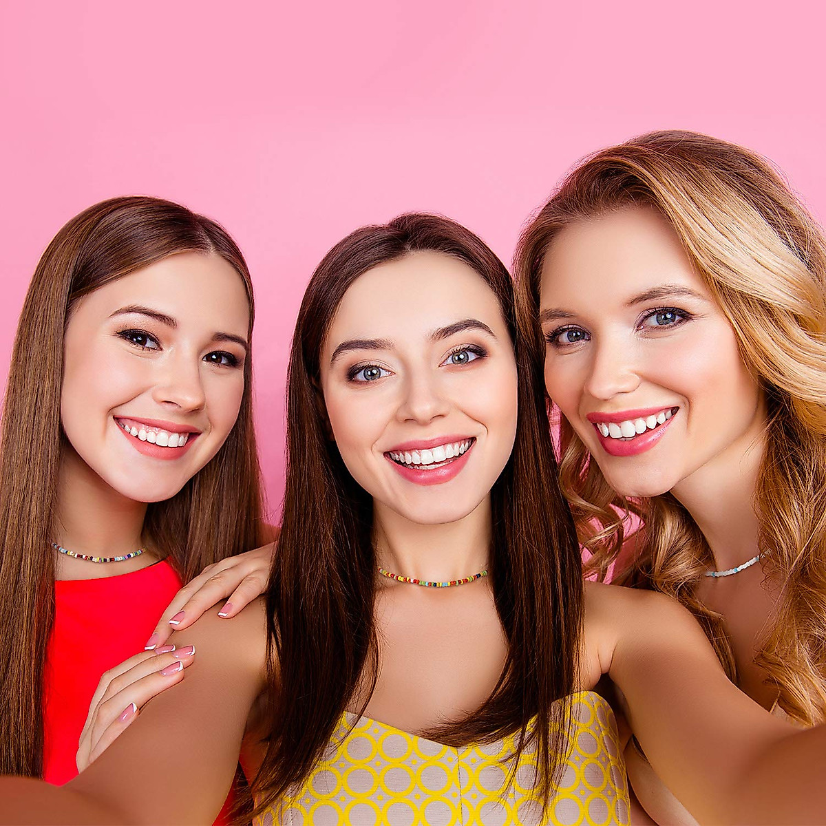 Hicarer 16 Pcs Beaded Choker Necklace Boho Women Bohemian Seed Beads Choker Colorful Bead Necklace for Women(Classic)