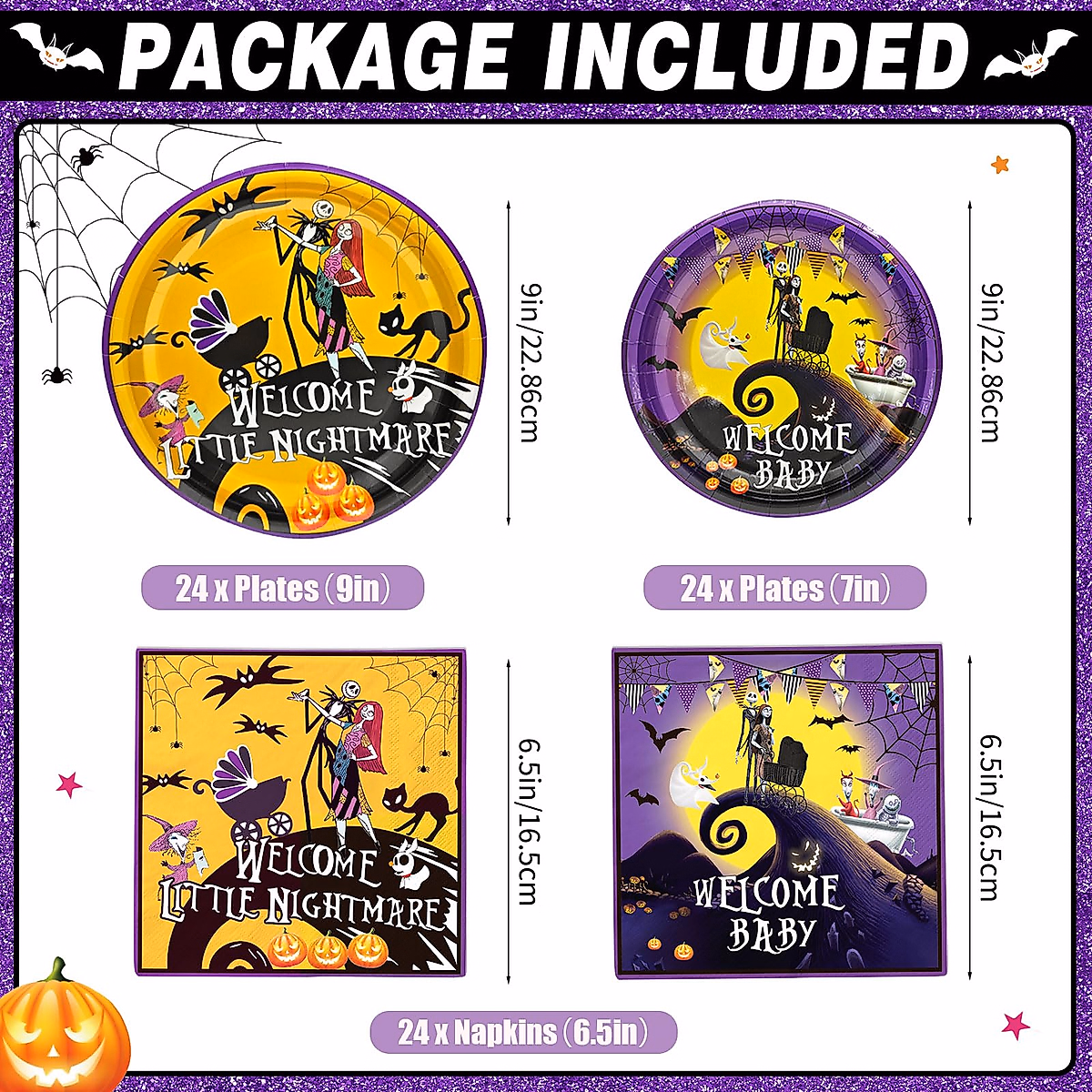 HigzYovn 183Pcs Welcome Little Nightmare Baby Shower Decorations Nightmare Before Christmas Party Supplies Nightmare Before Christmas Baby Shower Decorations Tableware for Baby Shower Party Decor