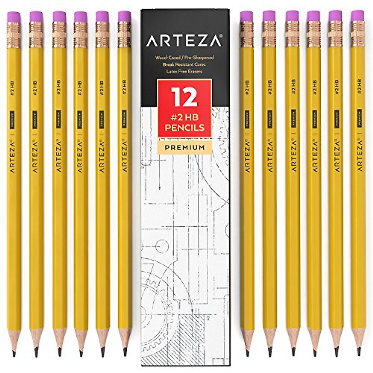 ARTEZA HB Pencils #2, Pack of 48, Wood-Cased Graphite Pencils in Bulk, Pre-Sharpened, with Latex-Free Erasers, Office & School Supplies for Exams and Classrooms