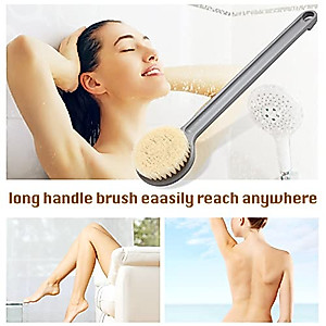 2Pack Back Scrubber for Shower, PIPUHA Back Scrubber Long Handle with Soft and Stiff Bristles, Shower Brush Body Exfoliating for Wet or Dry Brushing, Bathing Accessories for Body Brushes