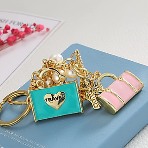 Plane Keychain - Eiffel Tower Crystal Key Ring, 1 Set Travel for Car Supplies,Gift to Women Girls,Rhinestone ations Bag Accessories (Plane), One Size