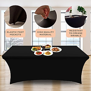 White Classic Stretch Spandex Table Covers 4FT, Pack of 2 Fitted Tablecloths for Rectangle Tables, Stretchy Wrinkle Resistant Folding Table Cover, Black