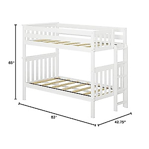 Max & Lily Bunk Bed, Twin-Over-Twin Bed Frame for Kids with Ladder on End, White