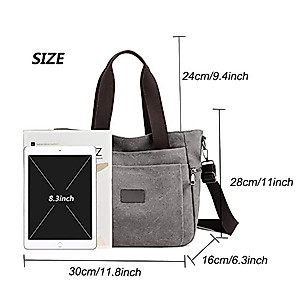 Women's Canvas Tote Bag, Work Handbag with Multi Pockes Fashion Shoulder Purse Causal Canvas Crossbody Bags, Grey