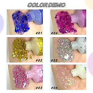 2 Pack Face and Body Glitter, Chunky Glitter for Nail and Hair Glitter Gel Festival Essentials Sparkling Holographic Highlighter Makeup. (01-Blue & 06-White Moonbeam)