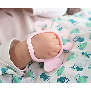 Mama’s tem Wearable Baby Teething Toys with Teether Handle, Eco-friendly Non-toxic BPA Free Pure Silicone, Easy to clean Infant Toys, Newborn Baby Gift (Pink)