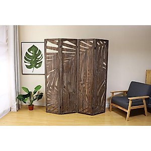 Proman Products Palm Spring 4-Panel Folding Screen Room Divider FS17151 Made in Natural Paulownia Wood, Carbonized Finish, 60" W x 67" H x 1" D (Max Extend), 15" W x 67" (Per Panel), Smoked Brown