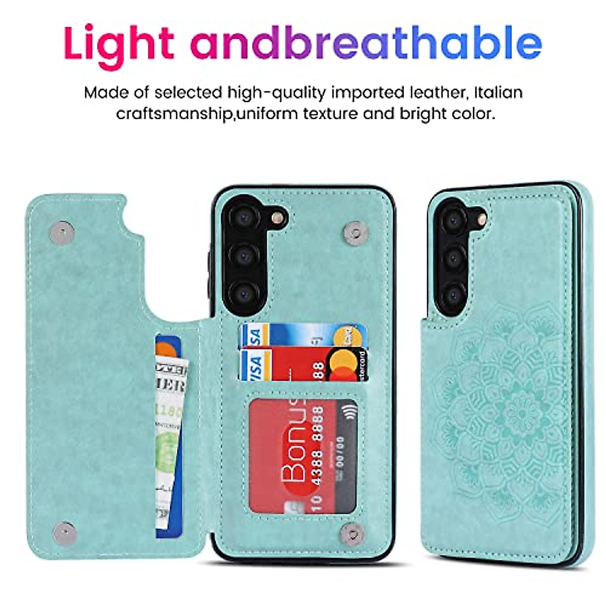 ACXLIFE Galaxy S23Plus 5G Case S23 Plus Card Credit Holder Wallet Protective Cover with Card Slot and Leather Case for Samsung S23Plus 6.6Inch (Green, S23 Plus 6.6inch)