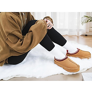 SMajong Women Winter Snow Boots Thickened Flat Boots Fur Lined Warm Durable Shoes Home Slippers Casual Shoes Brown 8.5 US (sole size 40)