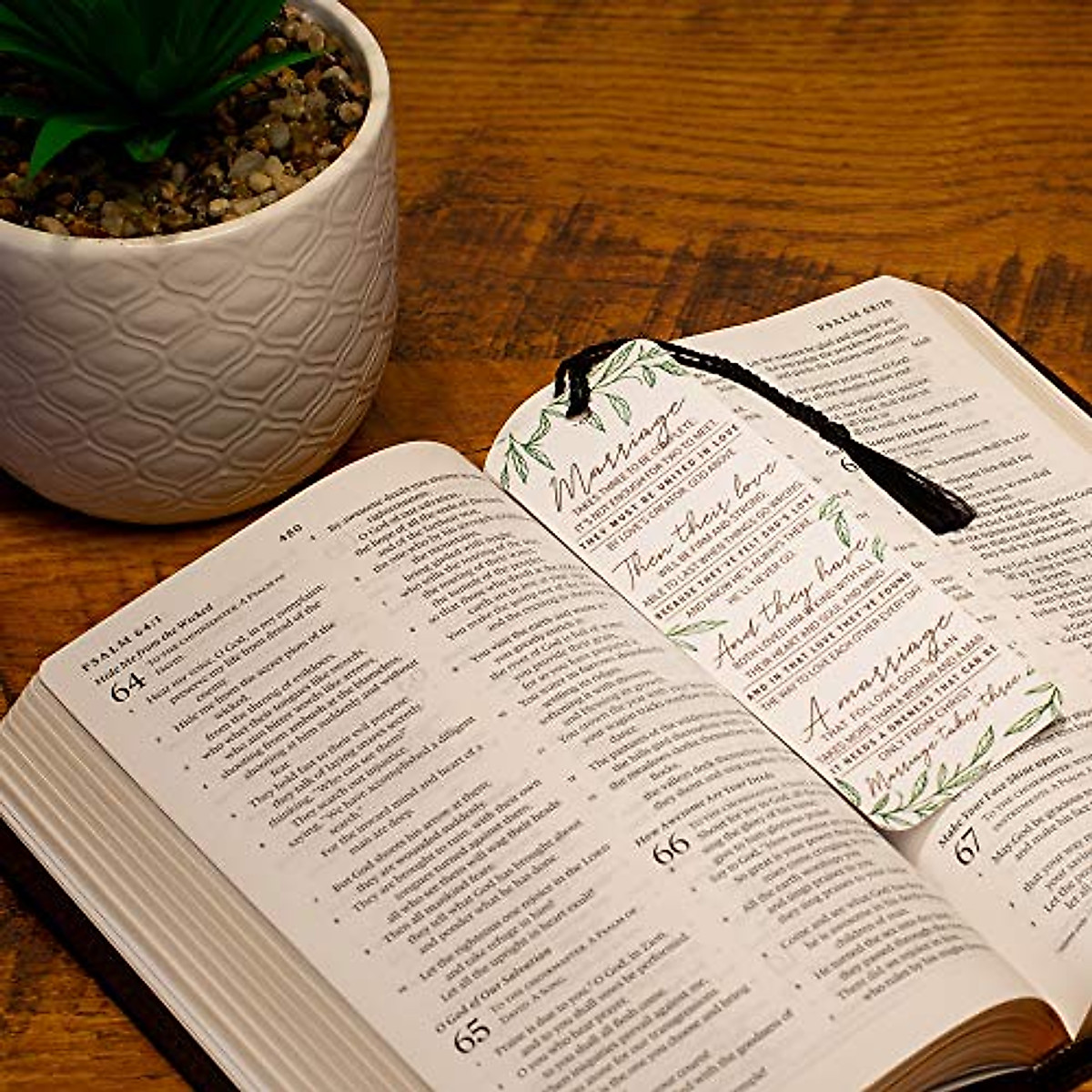 Marriage Takes Three Green Foliage 6 x 2 Cardstock Bookmark Multipack with Tassel of 12