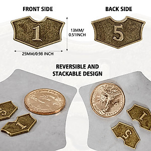 50 Pieces Magic Gathering Counters Tokens Antique Gold Metal Tokens Counters Creature Stats or Loyalty Counters Double Sided Compatible with MTG and CCG Card Gaming Accessories with Velvet Drawstring