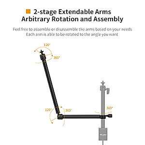 JUSMO LS04 Flexible Arm, Detachable 2-Section Magic Arm for Small Cameras, Lights and More