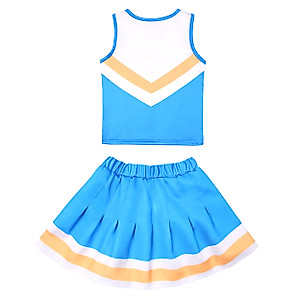 Gigoitly Cheerleader Costume for Girls Blue Cheerleading Outfit for Kids Cheer Up Party Halloween Cosplay Birthday Gifts (Turq Cheerleading Outfit)