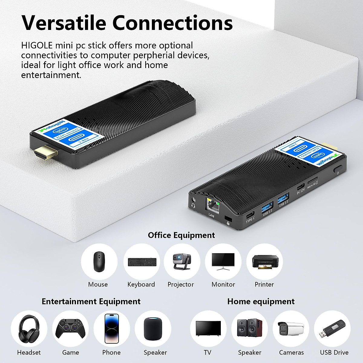 HIGOLEPC Mini PC Windows 11 Pro Celeron N4000 4GB/64GB,Micro Computer Stick PC USB PD3.0 and HDMI 4K Gigabit Ethernet,WiFi 5.0,BT 4.2, Mini Computer on Business Office Media Home
