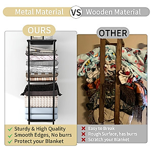 LSK Wall Blanket Holder, 3 Tier Blanket Storage for Living Room, 40 Inch Blanket Wall Rack with Shelves, Towel Blanket Ladder with Blanket Bar for Hanging Small Blankets, Baby Quilts, Matte Black