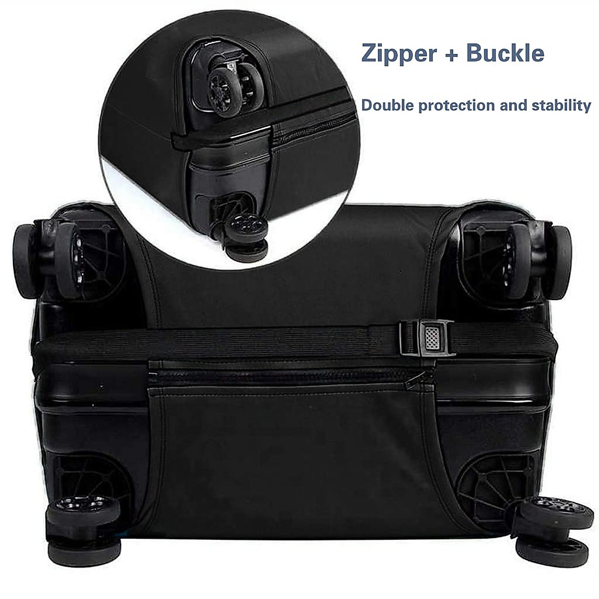 GANNEPIE Travel Luggage Cover Black Printed with Pocket Suitcase Cover Fits 26-28 Inch