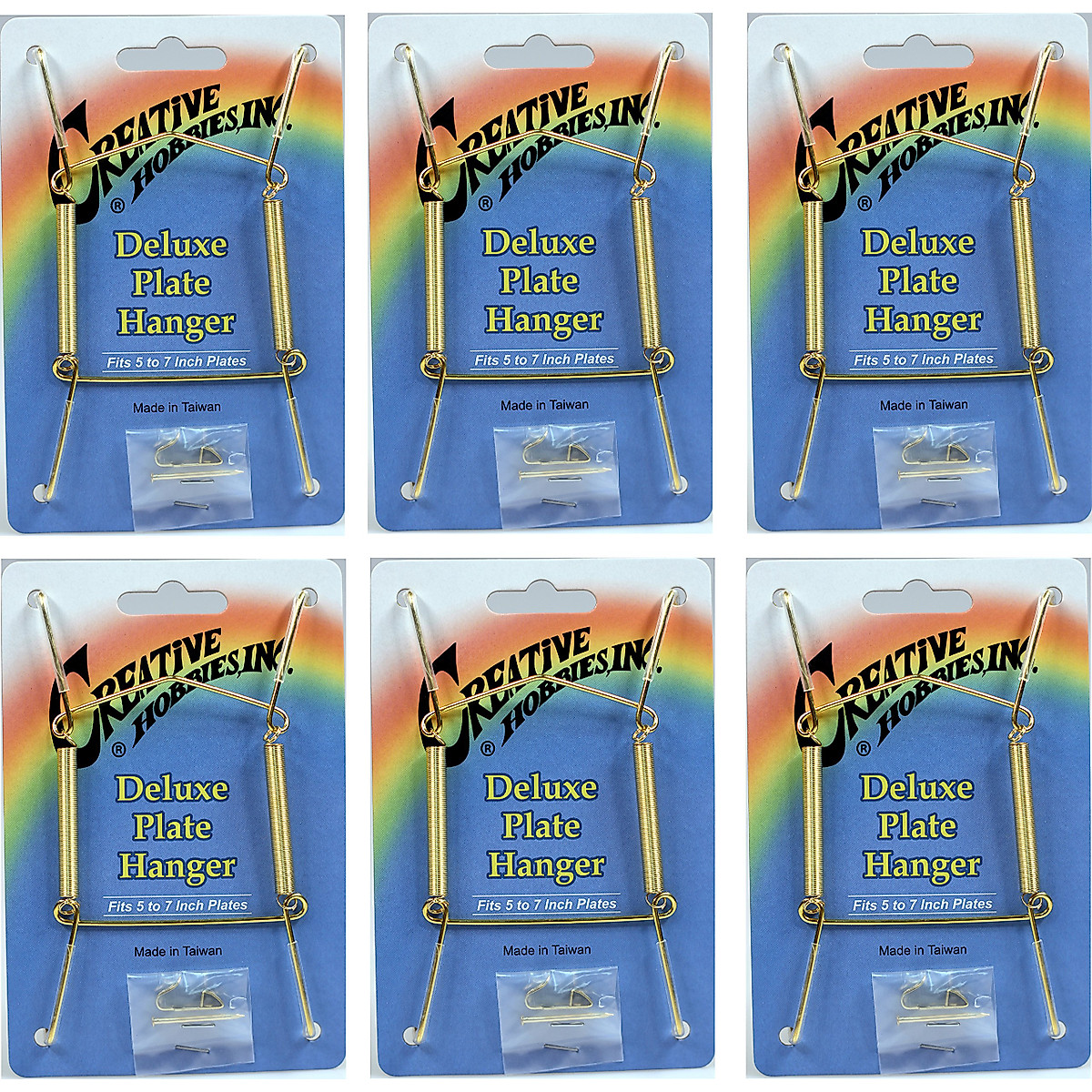 Creative Hobbies Deluxe Plate Display Hangers, Spring Style- Assembled & Ready to Use -Hold 5 to 7 Inch Plates- Gold Wire Spring Type, Hanger Hooks & Nails Included -Pack of 6 Hangers