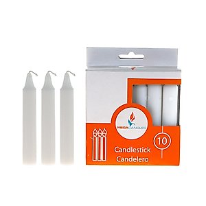 Mega Candles 10 pcs Unscented White 5 Inch Taper Candles, Multi Purpose, Household General Usage, Emergency Lighting, Church, Prayer Vigils, Religious Ceremonies
