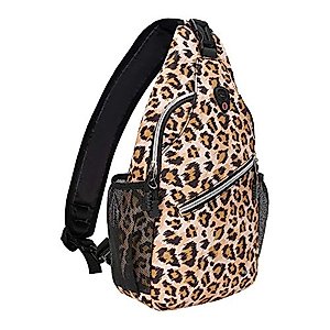 MOSISO Sling Backpack,Travel Hiking Daypack Leopard Print Rope Crossbody Bag, Brown, Medium
