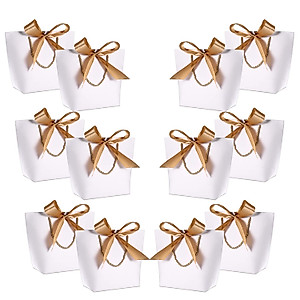 WantGor Gift Bags with Handles 10x7.5x3 inch Christmas Paper Party Favor Bag Bulk with Bow Ribbon for Birthday Wedding/Bridesmaid Celebration Present Classrooms Holiday(White, Medium- 12 Pack)