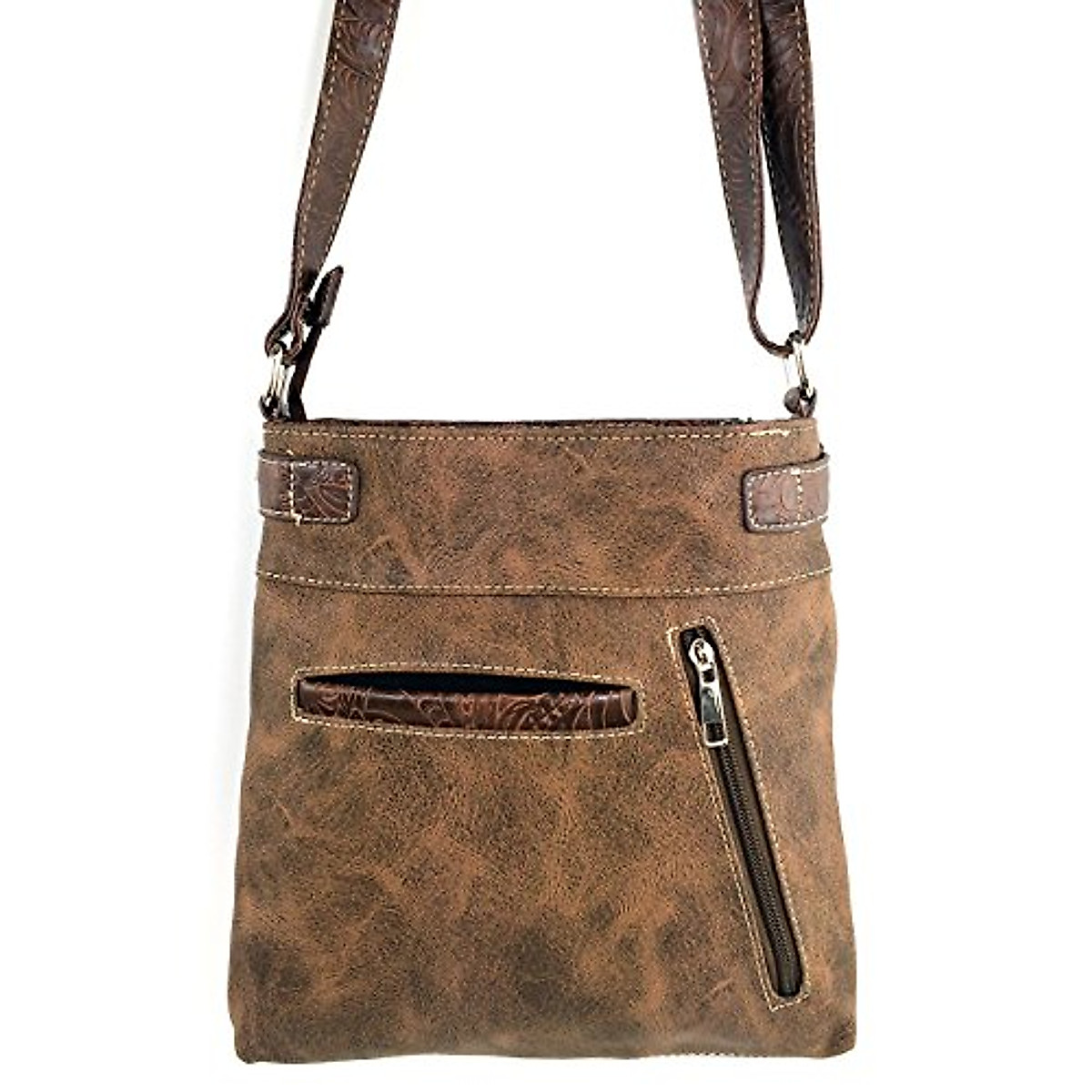 Justin West Tooled Gleaming Turquoise Stone Floral Laser Cut Rhinestone Messenger Bag Purse with Long Cross Body Strap (Tan Brown)