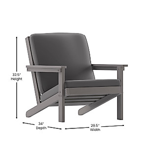 EMMA + OLIVER Hammond All-Weather Adirondack Style Chair - Gray Finish Polyresin Frame - Gray Cushions - Deep Seat - 300 lbs. Static Weight Per Seat