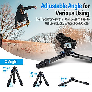 SIRUI AM223L Travel Video Tripod with Leveling Base, Mini Carbon Fiber Desktop Tripod for DSLR Camera Video Camcorder, Max Load 33lbs, Max Height 14.2"
