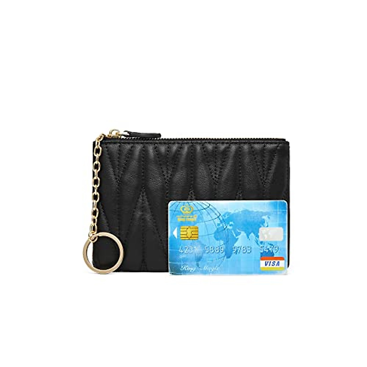 Soft Lambskin Leather Coin Purse Small Quilted RFID Blocking Top Zipper Wallet With Key Chain…