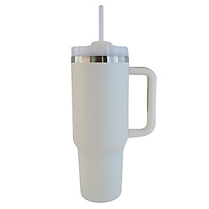 40 Oz Tumbler With Lid and Straw, Stainless Steel Water Bottle With Handle, Insulated Tumbler for Everyday Use (Cream)