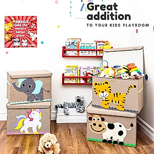 Hurricane Tots Large Toy Chest. Canvas Soft Fabric Children Toy Storage Bin Basket with Flip-top Lid. Collapsible Gray Toy Box for Kids, Boys, Girls, Toddler and Baby Nursery Room