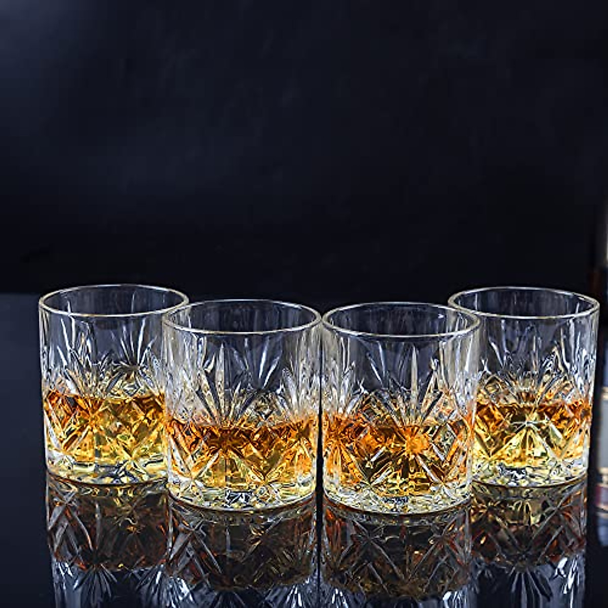 KANARS Whiskey Glasses Set of 4, 10 Oz Old Fashioned Bourbon Glass for Men Dad, Rocks Barware Lowball Tumblers for Scotch, Malt, Vodka, Cocktail and Irish Whisky Drinking