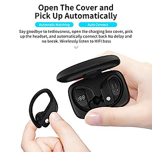 FK Trading Wireless Earbuds for iPad Pro 12.9 (2022) Bluetooth Headphones 48hrs Play Back Sport Earphones with LED Display Over-Ear Buds with Earhooks Built-in Mic