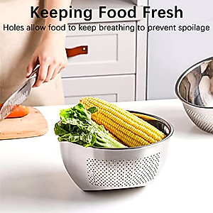 Joyoldelf Stainless Steel Rice Washing Bowl, Versatile 3-In-1 Colander and Kitchen Strainer with Side Drainers for Rice, Vegetables & Fruit