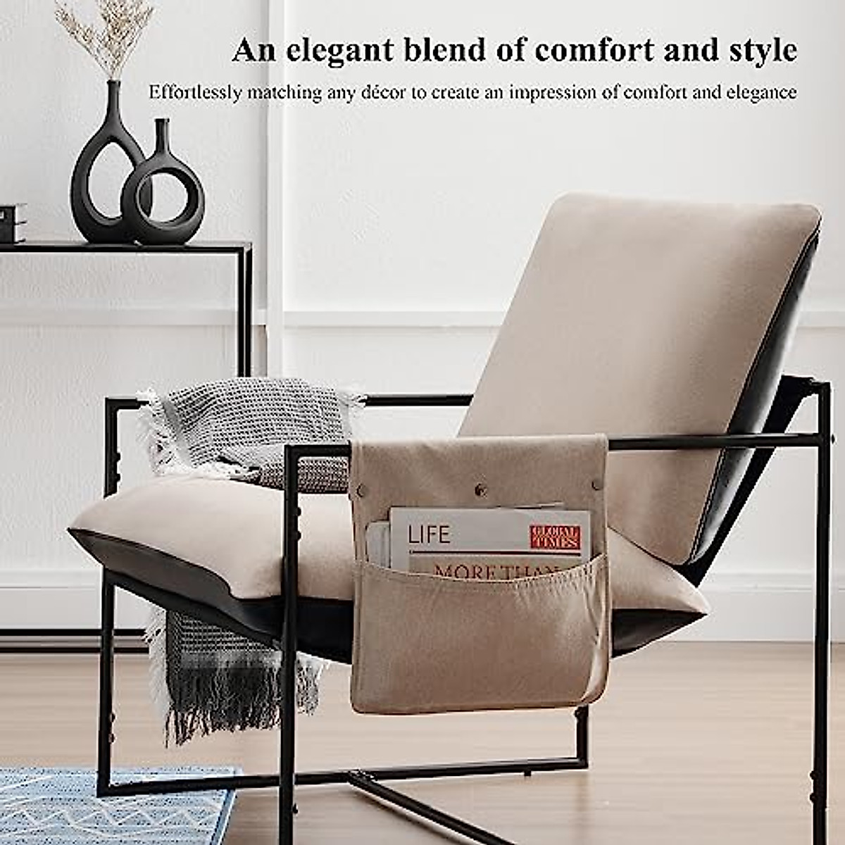 jonpony Sling Accent Chair for Living Room Bedroom Reading Office Modern Design Metal Frame Armchair with Comfy Soft Memory Foam Double Sided Use Pillow Removable Storage Bag Cozy Lounge Chair