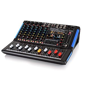 PYLE 8-Channel Bluetooth Studio Audio Mixer - DJ Sound Controller Interface w/ USB Drive for PC Recording Input, XLR Microphone Jack, 48V Power, RCA Input/Output for Professional & Beginners