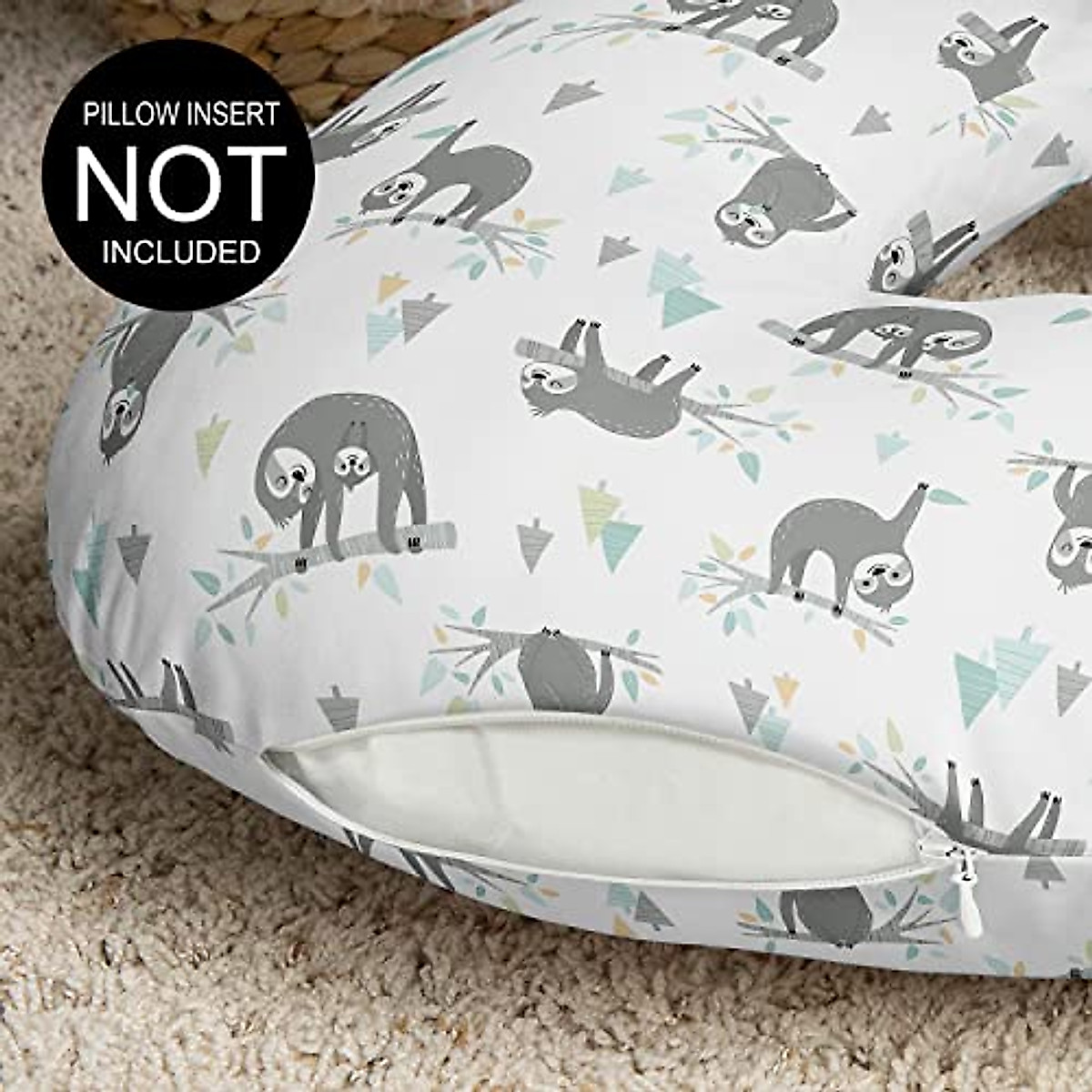 Sweet Jojo Designs Blue Jungle Sloth Nursing Pillow Cover Breastfeeding Pillowcase for Newborn Infant Bottle Breast Feeding Pillow NOT Included Turquoise Green Tropical Botanical Rainforest Animal