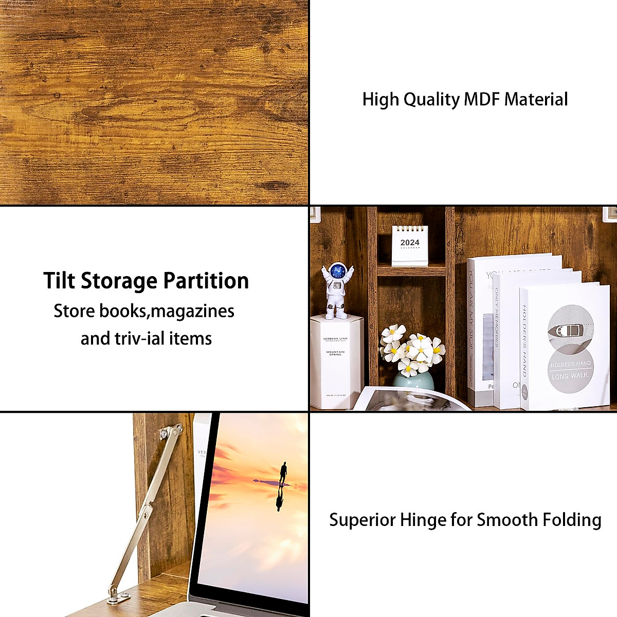 Zvyteay Wall-Mounted Desk Folding Wall Desk Floating Table Wall Mounted Laptop Desk Space Saving Wall Mounted Table with Storage Shelves for Home Office (Rustic Brown)