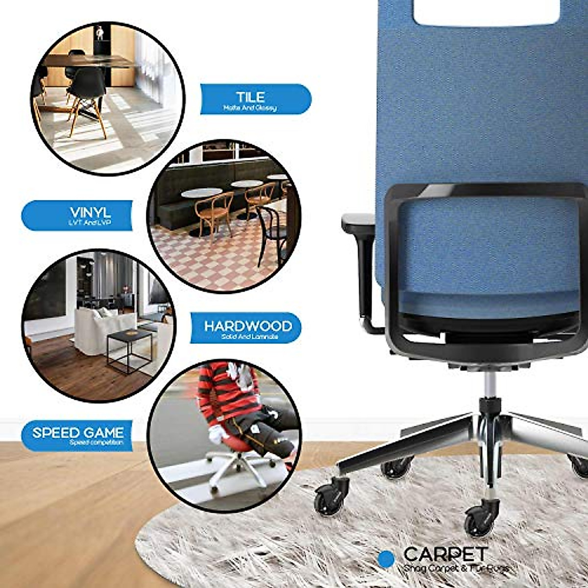 ATOMDOC Office Chair Caster Wheels, 3" Newly Lightweight Caster Wheels & Revolutionary Swivel Vertical Axle, Safe Protection for All Floors Including Hardwood, Set of 5