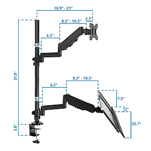 MOUNT-IT! Sit Stand Monitor Desk Mount [Fits 32" Screens] Height Adjustable, Full-Motion Articulating Arm with Keyboard Tray and Cable Management (Black)