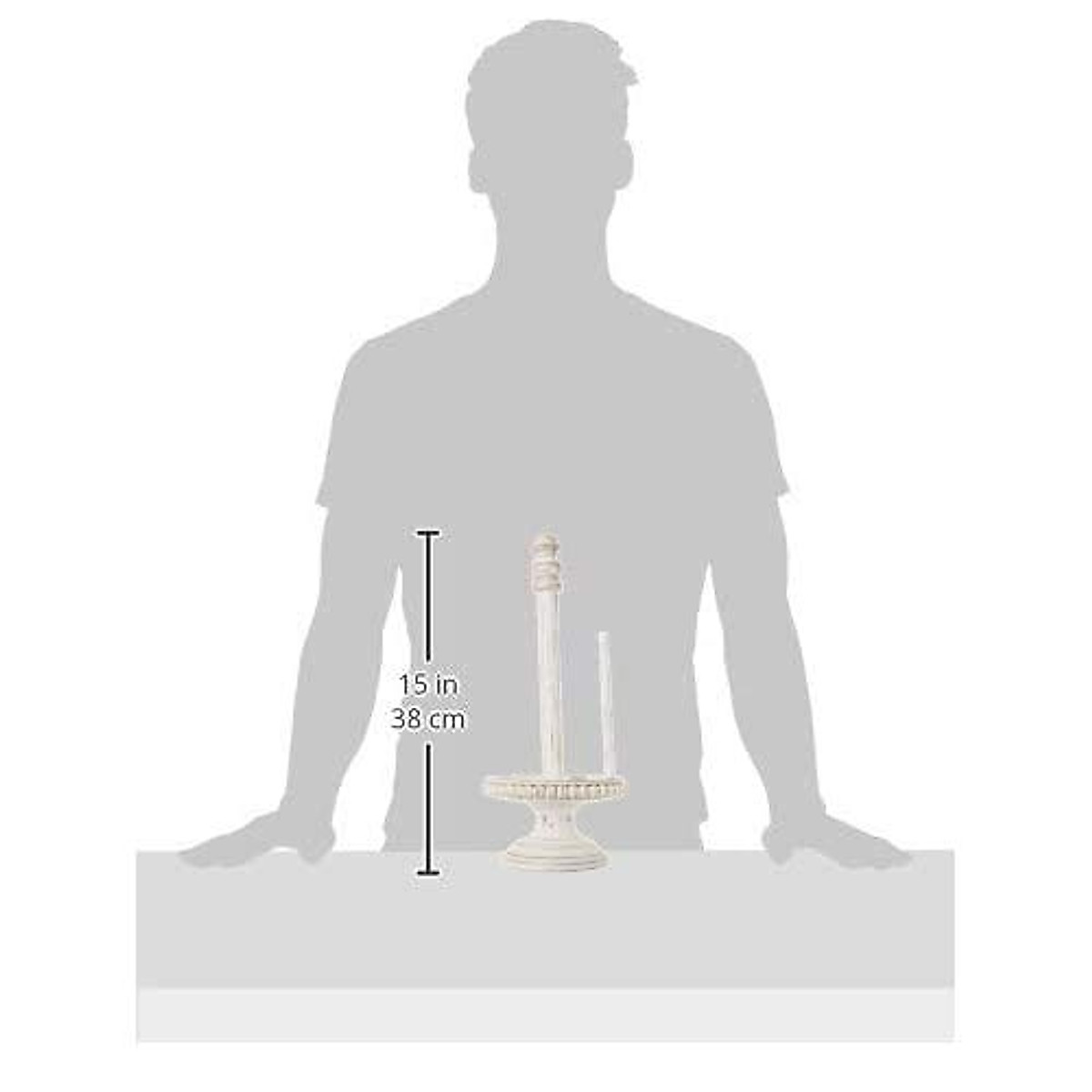 Mud Pie 47100002 Farmhouse Washed Beaded Wood Pedestal Paper Towel Holder, 16" x 6" Dia, White, Grey