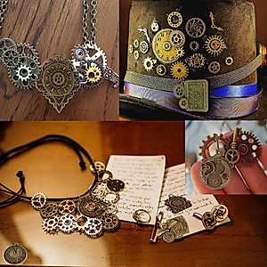 BIHRTC 40pcs Antique Bronze Mix Skeleton Steampunk Clock Face Watch Gear Cog Wheel Pendant Charms Jewelry Making DIY Steampunk Gear Pendant Charms