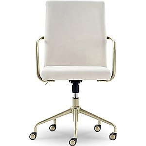 Elle Decor Giselle Modern Home Office Desk Chair, High Back Adjustable Computer Chair with Gold Arms, Base and Wheels, Velvet Fabric, Cream