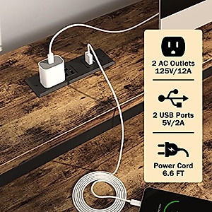 55" Computer Desk with Power Outlet & USB Ports, Reversible Desk with Hutch Shelves Keyboard Tray Monitor Shelf, Home Office Desk Gaming Desk, Study Writing Workstation, Easy Assembly, Rustic Brown